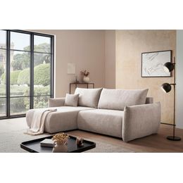 Ecksofa Home Affaire "MAVAS Schlafsofa mit Bettkasten, L-Form", beige (greige), B:257cm H:88cm T:177cm, Sofas, Ecksofa, ca.257/127cm (Liegefl&auml;che 212/145 cm), Cord, Chenille, Struktur