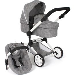 Bayer Chic 2000 Kombi-Puppenwagen CHIC2000 "Linus, Jeans Grey", grau (jeans grau), Puppenwagen, KinderB:72cm H:82cm T:72cm, Kunststoff, Polyester, Stahl, mit Babywanne und Autositz, B:72cm H:82cm T:72cm