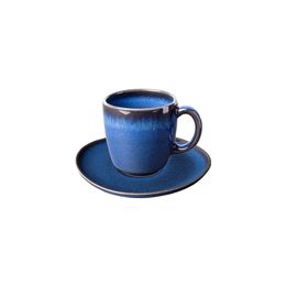 Tasse "Kaffeetasse mit Untertasse Lave 190 ml", blau (bleu), Steingut, LIKE. BY VILLEROY & BOCH, Trinkgef&auml;&szlig;e, Tasse
