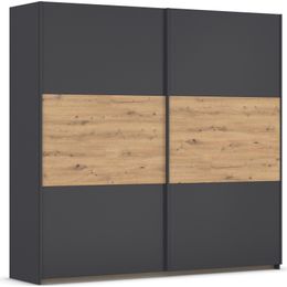 Schwebet&uuml;renschrank Rauch "Kleiderschrank Schrank Garderobe Garderobenschrank W&auml;scheschrank NEO", grau (graumetallic, eiche artisan), B:218cm H:210cm T:59cm, Holzwerkstoff, Schr&auml;nke, Schwebet&uuml;renschrank, mit gro&szlig;z&uuml;gigem Stauraum und vielf&auml;ltigen Farbkombinationen