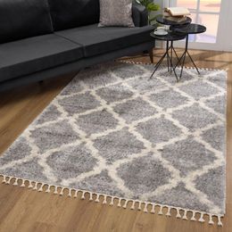 Hochflor-Teppich Sanat "Versay 1550" Gr. 2, grau, B:80cm H:45mm L:150cm, Kunstfaser, Teppiche, Wohnzimmer, Langflor, Shaggy Teppich