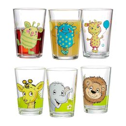 Ritzenhoff & Breker Kinderbecher RITZENHOFF & BREKER "Kindergl&auml;ser Monsterchen Dschungeltiere 205 ml 6er Set bunt", bunt, 6 tlg., Glas, Trinkgef&auml;&szlig;e, Kinderbecher
