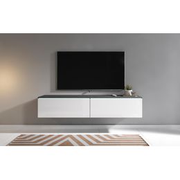 Lowboard Home Affaire "LOWBOARD D, wahlweise mit oder ohne Beleuchtung", schwarz-wei&szlig; (matera anthrazit, wei&szlig; hochglanz), B:140cm H:30cm T:33cm, Sideboards, Lowboard, modernes TV-Board ohne Griffe, mit viel Stauraum,stehend und h&auml;ngend