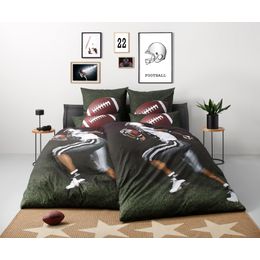 Bettw&auml;sche OTTO HOME "Joonas", gr&uuml;n, B/L: 135cm x 200cm, 1 Stk., 1 Stk., Renforc&eacute;, B/L: 40cm x 80cm, 2 Stk., Renforc&eacute;, Obermaterial: 100% Baumwolle, Bettw&auml;sche, Bettw&auml;sche, Fu&szlig;ball, American Football