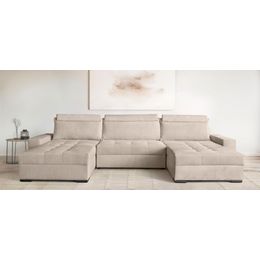 Wohnlandschaft OTTO HOME "Home System U-Form, B: 269 - 352 cm, Breiten w&auml;hlbar", beige, H:41cm T:161cm, 100%Polyester, Sofas, Wohnlandschaft, mit Bettfunktion, Bettkasten & Zierkissen, Federkern, Modulsofa