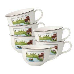 Villeroy & Boch Tasse VILLEROY & BOCH "Caf&eacute; au lait Obertassen Charm & Breakfast Design Naif 500 ml 6er Set wei&szlig;-bunt", bunt (wei&szlig;, bunt), Porzellan, Trinkgef&auml;&szlig;e, Tasse