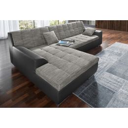Ecksofa DOMO collection "Treviso viele Bez&uuml;ge, auch in Cord, L-Form, B/T/H: 267/80/83 cm", schwarz (schwarz, pepper), B:267cm H:83cm T:178cm, Kunstleder Softlux / Struktur (90% Polyester; 10% Polyacryl);Microfaser-Primabelle (100% Polyester) / Struktur (90% Polyester; 10% Polyacryl), Sofas, Ecksofa, mit Bettfunktion, inkl. Zierkissen, Unser Dauertiefpreis, Topseller
