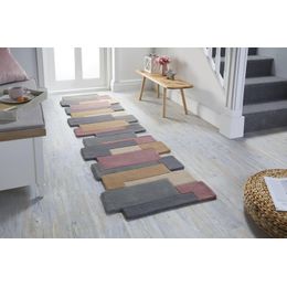 L&auml;ufer FLAIR RUGS "Abstract Collage, 100% Wolle, Karo Design", rosa (ros&eacute;), B:60cm H:11mm L:230cm, Wolle, Teppiche, L&auml;ufer, Patchwork, modern, mehrfarbig, L&auml;ufer, Wohnzimmer, Flur, Schlafzimmer