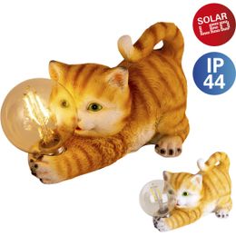 N&auml;ve LED Solarleuchte N&Auml;VE "Katze", braun, B:11cm H:15cm L:25cm, Leuchten, s&uuml;&szlig;e gestreifte Katze mit beleuchteter Kugel und warmwei&szlig;em Licht