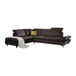 Ecksofa W.Schillig "Taoo, elegant und zeitlos, bequem, L-Form", braun (mocca z73), B:296cm H:84cm T:242cm, Longlife Xtra-Leder Z73: Naturwalkleder der Luxusklasse aus den erlesensten Rohh&auml;uten. Hautst&auml;rke 1, 1 &ndash; 1, 3 mm, Sofas, Ecksofa, mit Sitziefenverstellung & Kopfteilverstellung