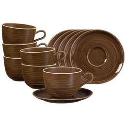 Tasse Seltmann Weiden "Milchkaffeetassen mit Untertassen Terra 400 ml 6er Set", braun (erdbraun), 12 tlg., Porzellan, Trinkgef&auml;&szlig;e, Tasse