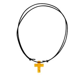 Kette mit Anh&auml;nger OSTSEE-SCHMUCK "- Kreuz 25x20 mm - Lederband - Bernstein -", braun (braun, bernsteinfarben), Schmuck_Sets, Damen, Bernstein