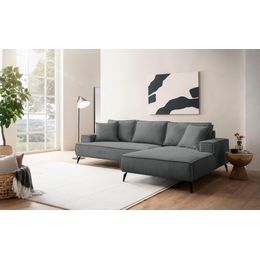 Ecksofa Home Affaire "TVINNU, L-Form, 275cm, in Cord und Leinenoptik", grau (dunkelgrau), B:275cm H:83cm T:173cm, Sofas, Ecksofa, wahlweise Recamiere rechts/links, schwarze F&uuml;&szlig;e, bequemer Sitzkomfort