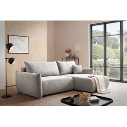 Ecksofa Home Affaire "MAVAS Schlafsofa mit Bettkasten, L-Form", beige (cement), B:257cm H:88cm T:177cm, Sofas, Ecksofa, ca.257/127cm (Liegefl&auml;che 212/145 cm), Cord, Chenille, Struktur