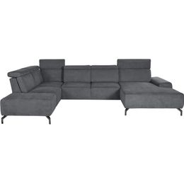 Sit & More Wohnlandschaft SIT & MORE "Gizeh U-Form", grau (steel), B:340cm T:230cm, Sofas, Wohnlandschaft, 15 cm Fu&szlig;h&ouml;he, inklusive Sitztiefenverstellung und Kopfteilverstellung