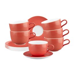 Tasse Seltmann Weiden "Milchkaffeetassen mit Untertassen Liberty Pure Colors 380 ml 6er Set", rot (flamingo rot), 12 tlg., Porzellan, Trinkgef&auml;&szlig;e, Tasse