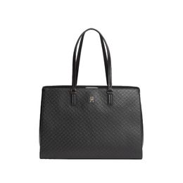 Tragetasche Tommy Hilfiger "TH DAILY TOTE MONO", Damen, Gr. B/H/T: 40cm x 28cm x 18cm, schwarz, Lederimitat, Taschen, Damen Handtasche, Schultertache mit Allover-TH-Logopr&auml;gung