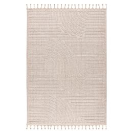 Teppich Kayoom "Reef 225", beige, B:120cm H:9mm L:170cm, Polypropylen, Teppiche, Teppich, Kurzflor, Struktur, mit Fransen, Wohnzimmer