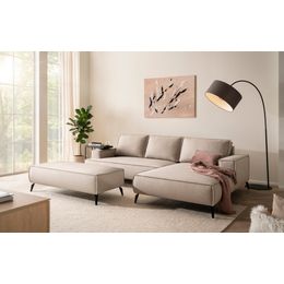 Sitzgruppe Home Affaire "TVINNU, Polsterecke L-Form, Schlaffunktion, mit Hocker", beige (hellbeige), B:275cm H:83cm T:173cm, Sitzm&ouml;bel-Sets, Set, stellbar zum Schlafsofa (Krokodilverbinder)