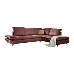 Ecksofa W.Schillig "Taoo, elegant und zeitlos, bequem, L-Form", rot (rosso marone z73), B:296cm H:84cm T:242cm, Longlife Xtra-Leder Z73: Naturwalkleder der Luxusklasse aus den erlesensten Rohh&auml;uten. Hautst&auml;rke 1, 1 &ndash; 1, 3 mm, Sofas, Ecksofa, mit Sitziefenverstellung & Kopfteilverstellung