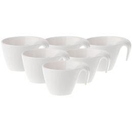 Villeroy & Boch Tasse VILLEROY & BOCH "Kaffeetassen Flow 200 ml 6er Set wei&szlig;", wei&szlig;, Porzellan, Trinkgef&auml;&szlig;e, Tasse