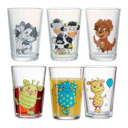 Ritzenhoff & Breker Kinderbecher RITZENHOFF & BREKER "Kindergl&auml;ser Hoftiere und Monsterchen 205 ml 6er Set bunt", bunt, Glas, Trinkgef&auml;&szlig;e, Kinderbecher
