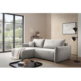 Ecksofa Home Affaire "MAVAS Schlafsofa mit Bettkasten, L-Form", beige (cement), B:257cm H:88cm T:177cm, Sofas, Ecksofa, ca.257/127cm (Liegefl&auml;che 212/145 cm), Cord, Chenille, Struktur
