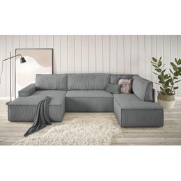 Wohnlandschaft Home Affaire "SHERWOOD U-Form, 329 cm - OTTO. Verl&auml;ssliche Qualit&auml;t.", grau (dunkelgrau), B:329cm H:85cm T:195cm, 100% Polyester, Sofas, Wohnlandschaft, Schlaffunktion m. Bettkasten (194x139 cm), Cord, Vintage, Samtvelours