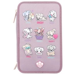 Buntstift Depesche "3-Fach Federtasche LED Hunde mit Stifte TOPModel 20 x 13 x 7,5 cm violett", Kinder, lila (violett), Kunststoff, Stifte