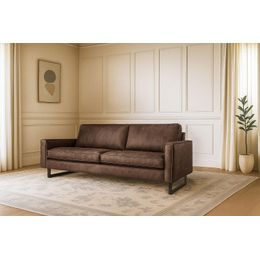 3-Sitzer Home Affaire "Maxi-Ausf&uuml;hrung Pinto, 236 cm, Cord, Chenille, Lederoptik", braun, B:236cm H:85cm T:97cm, Kunstleder (65% Polyester, 35% Lederfasern);Cord (92% Polyester, 8% Polyamide), Sofas, mit Keder, schwarze Metallf&uuml;&szlig;e, Wellenunterfederung