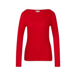 Langarmshirt s.Oliver, Damen, Gr. 46, salsa rot, Rippware, Obermaterial: 95% Baumwolle, 5% Elasthan, unifarben, slim fit h&uuml;ftbedeckend, U-Boot-Ausschnitt, Shirts Langarmshirt, gerippt, mit U-Boot-Ausschnitt