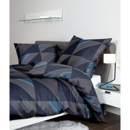 Bettw&auml;sche Janine "Mako-Satin 87065 08 155x200,80x80", blau (nachtschattenblau), B/L: 155cm x 200cm, 1 Stk., 1 Stk., Mako-Satin, B/L: 80cm x 80cm, 2 Stk., Mako-Satin, Obermaterial: 100% Baumwolle, Bettw&auml;sche, Bettw&auml;sche, mit Reissverschluss
