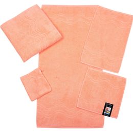 Seiftuch Ross "Cashmere feeling", orange (peach, pink), B:30cm L:30cm, Frottier, Baumwolle, Handt&uuml;cher, mit Wellen-Bord&uuml;re