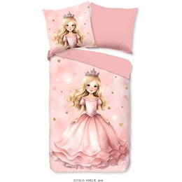 Kinderbettw&auml;sche Good Morning "Amelie", rosa, B/L: 135cm x 200cm, 1 Stk., 1 Stk., Renforc&eacute;, B/L: 80cm x 80cm, 2 Stk., Renforc&eacute;, Obermaterial: 100% Baumwolle, Bettw&auml;sche, Baumwolle, 135x200, Rei&szlig;verschluss, Wendeoptik, M&auml;dchen, Prinzessin