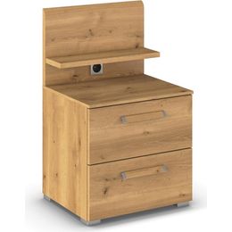 Nachtkommode Rauch "Nachttisch Nachtkonsole Kommode EVELYN", braun (asteiche), B:50cm H:82cm T:42cm, Holzwerkstoff, Sideboards, in elegantem Stil 2 Schubladen Paneel mit Steckdose MADE IN GERMANY