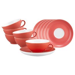 Tasse Seltmann Weiden "Teetassen mit Untertassen Liberty Pure Colors 140 ml 6er Set", rot (flamingo rot), 12 tlg., Porzellan, Trinkgef&auml;&szlig;e, Tasse