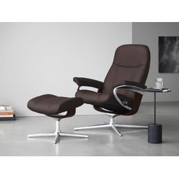 stressless "Consul" Set, Relaxsessel mit Hocker, mit Hocker, mit Cross Base, Gr&ouml;&szlig;e S, M & L, Holzakzent Braun