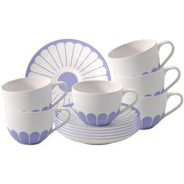 Villeroy & Boch Tasse VILLEROY & BOCH "Kaffeetassen mit Untertassen Fleur Couleur 160 ml 6er Set", blau (bleu), 6 tlg., Porzellan, Trinkgef&auml;&szlig;e, Tasse