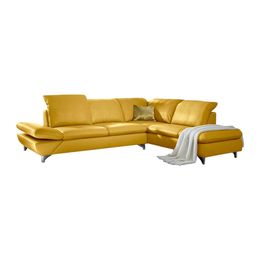 Ecksofa W.Schillig "Taoo, elegant und zeitlos, bequem, L-Form", gelb (sunrise z73), B:296cm H:84cm T:242cm, Longlife Xtra-Leder Z73: Naturwalkleder der Luxusklasse aus den erlesensten Rohh&auml;uten. Hautst&auml;rke 1, 1 &ndash; 1, 3 mm, Sofas, Ecksofa, mit Sitziefenverstellung & Kopfteilverstellung