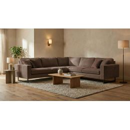 Ecksofa Home Affaire "Pinto, XXL, 250/290 cm, langer Schenkel, Ottomane", braun, B:290cm H:85cm T:250cm, 92% Polyester, 8% Nylon, Sofas, Ecksofa, Cord, Chenille, Lederoptik, mit Keder, Metallf&uuml;&szlig;e, Wellenunterfederung