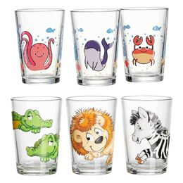 Ritzenhoff & Breker Kinderbecher RITZENHOFF & BREKER "Kindergl&auml;ser Meeres- und Zootiere 205 ml 6er Set bunt", bunt, Glas, Trinkgef&auml;&szlig;e, Kinderbecher