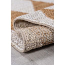Teppich FLAIR RUGS "Effie Diamond", beige, B:160cm H:5mm L:230cm, Baumwolle, Jute, Teppiche, Teppich, handgekn&uuml;pft