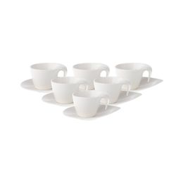 Villeroy & Boch Tasse VILLEROY & BOCH "Espressotassen mit Untertassen Flow 100 ml 6er Set wei&szlig;", wei&szlig;, Porzellan, Trinkgef&auml;&szlig;e, Tasse