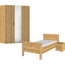 Schlafzimmer-Set Rauch "Komplettschlafzimmer Schlafzimmer EVELYN", braun (asteiche), Bett 100x200cm + ohne Matratze, B/H: 100cm x 200cm, Bett 100x200cm, Holzwerkstoff, Schlafzimmerm&ouml;bel-Sets, Schrank und Bett in 2 Breiten, Nachttisch 2 Schubladen MADE IN GERMANY
