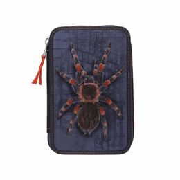 Buntstift Depesche "2-Fach Federtasche mit Spinne Adventure World 5,5 x 12 x 19 cm blau-orange", Kinder, bunt (blau, orange), Kunststoff, Stifte