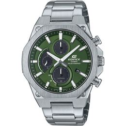 Chronograph CASIO EDIFICE, silber (olivgr&uuml;n, silberfarben), Armbanduhren, Herren, Chronograph, Armbanduhr, Solar, Herrenuhr, Edelstahlarmband, analog, Tag