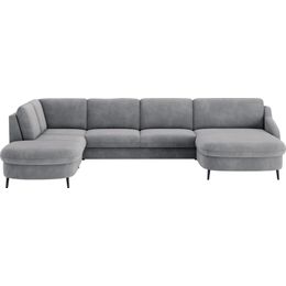 Sit & More Wohnlandschaft SIT & MORE "Soul U-Form", grau (stone), B:356cm H:90cm T:239cm, 100% Polyester, Sofas, Wohnlandschaft, wahlweise mit Bettfunktion und Bettkasten oder Schubkasten