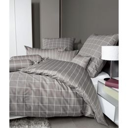 Wendebettw&auml;sche Janine "modernclassic 39025", braun (vulkan), B/L: 155cm x 220cm, 1 Stk., 1 Stk., Mako-Satin, B/L: 80cm x 80cm, 2 Stk., Mako-Satin, Obermaterial: 100% Baumwolle, Bettw&auml;sche, Wendebettw&auml;sche, mit Rei&szlig;verschluss, 100% Baumwolle, mit Karos und Streifen
