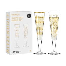 Champagnerglas Ritzenhoff "Champagnergl&auml;ser Goldnacht 205 ml 2er Set gold", gold, 2 tlg., Kristallglas, Trinkgef&auml;&szlig;e