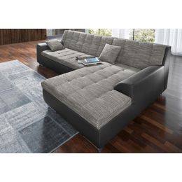 Ecksofa DOMO collection "Treviso viele Bez&uuml;ge, auch in Cord, L-Form, B/T/H: 267/80/83 cm", schwarz (schwarz, pepper), B:267cm H:83cm T:178cm, Kunstleder Softlux / Struktur (90% Polyester; 10% Polyacryl);Microfaser-Primabelle (100% Polyester) / Struktur (90% Polyester; 10% Polyacryl), Sofas, Ecksofa, mit Bettfunktion, inkl. Zierkissen, Unser Dauertiefpreis, Topseller